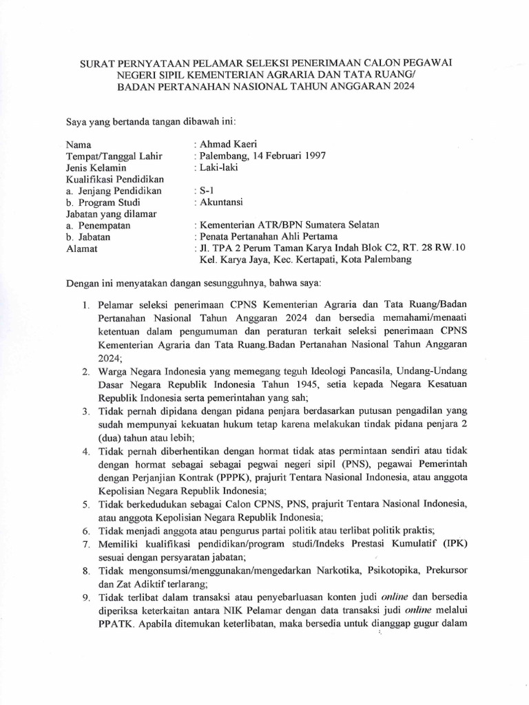 Surat Pernyataan (E Materai) | PDF