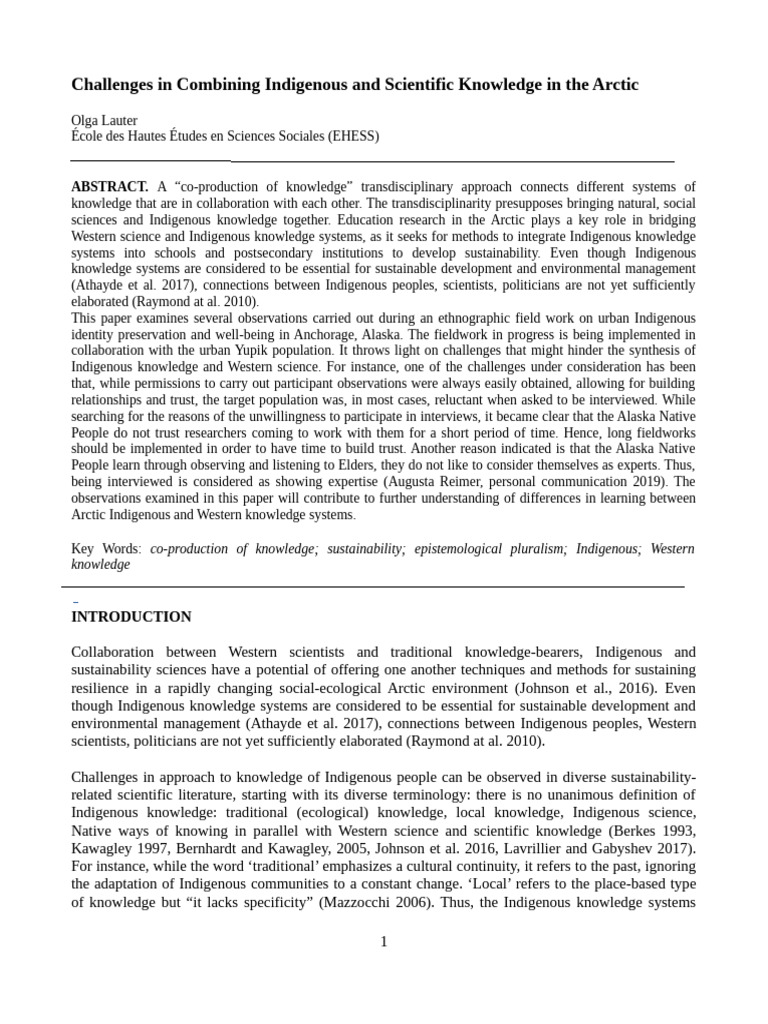 Challenges in Combining Indigenous and Scientific Knowledge in The ...