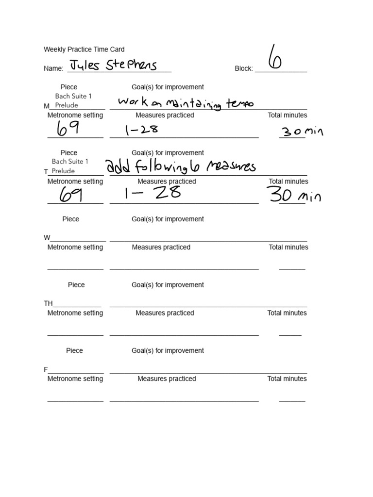Weekly Practice Time Card | PDF | Musical Forms