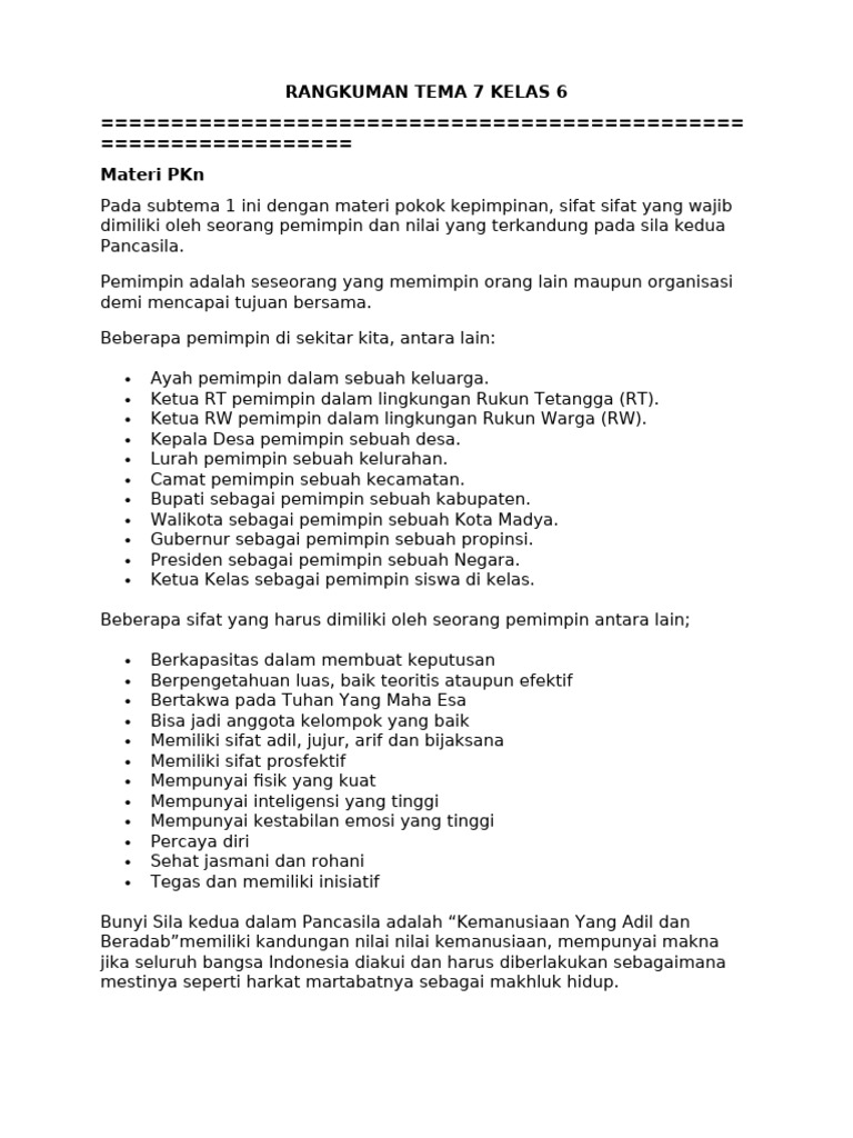 Rangkuman Tema 7 Kelas 6 Pdf