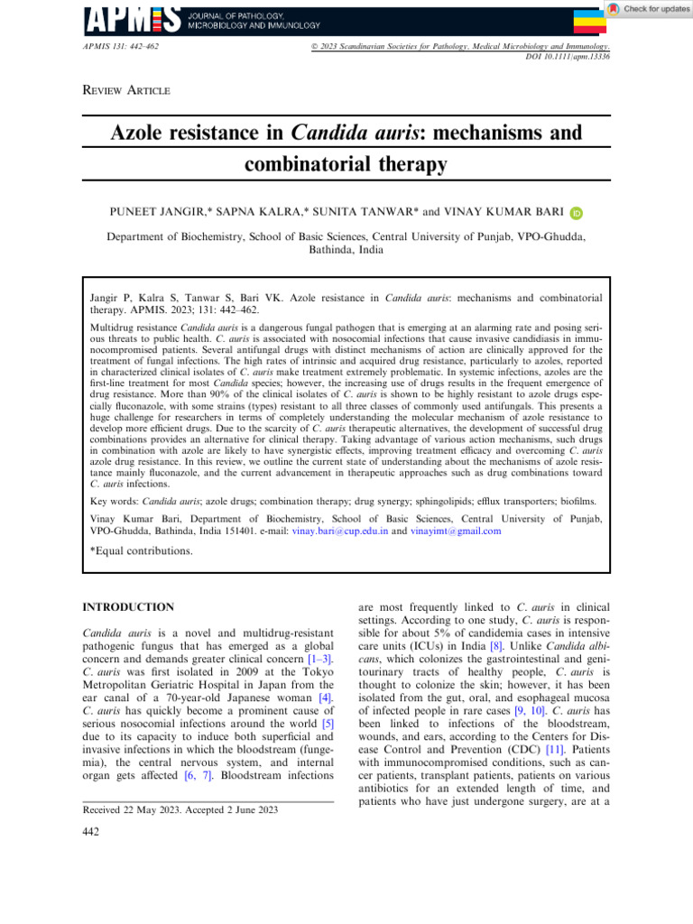 APMIS - 2023 - Jangir - Azole resistance in Candida auris mechanisms ...