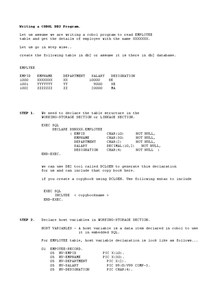 Cobol Db2 Program Dclgen Pdf Databases Data Management
