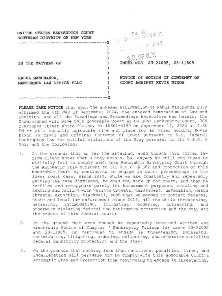Motion for Contempt Against Kevis Nixon | PDF | Chapter 11 | Lawyer