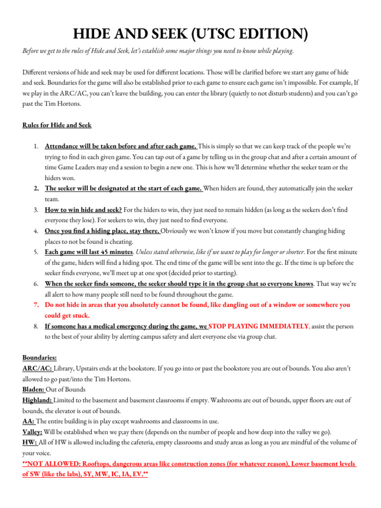 Hide and Seek (Utsc Edition) | PDF