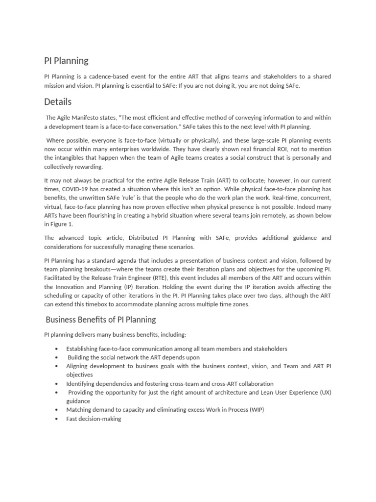 Safe PI Planning | PDF