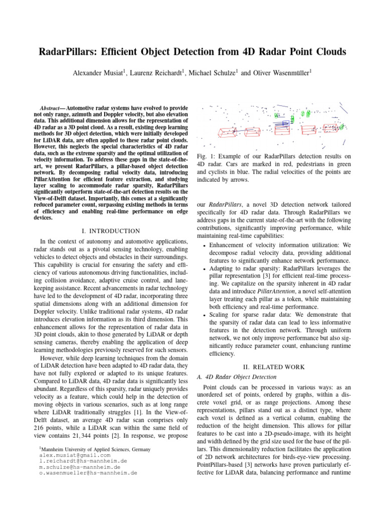 RadarPillars: Efficient Object Detection from 4D Radar Point Clouds | PDF