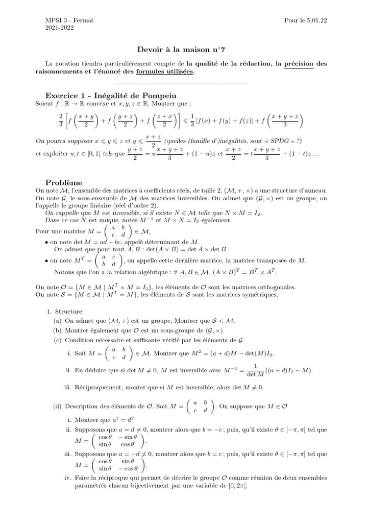 Devoir ' A La Maison N 7 | PDF
