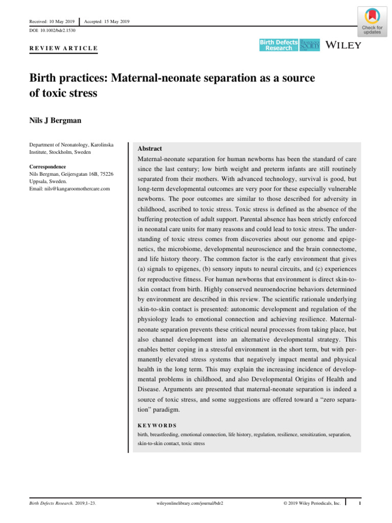 Birth practices- Maternal-neonate separation as a source of toxic ...
