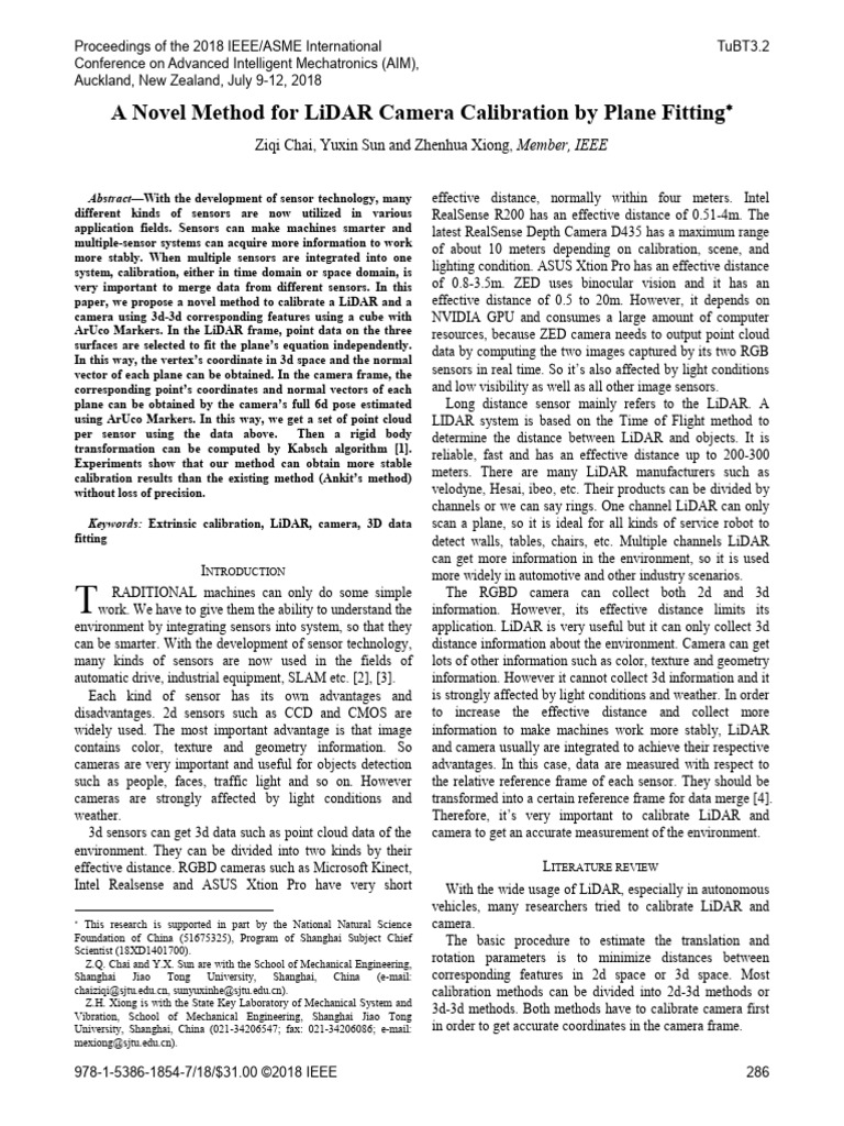 A Novel Method For LiDAR Camera Calibration by Plane Fitting | PDF | Lidar | Technology ...