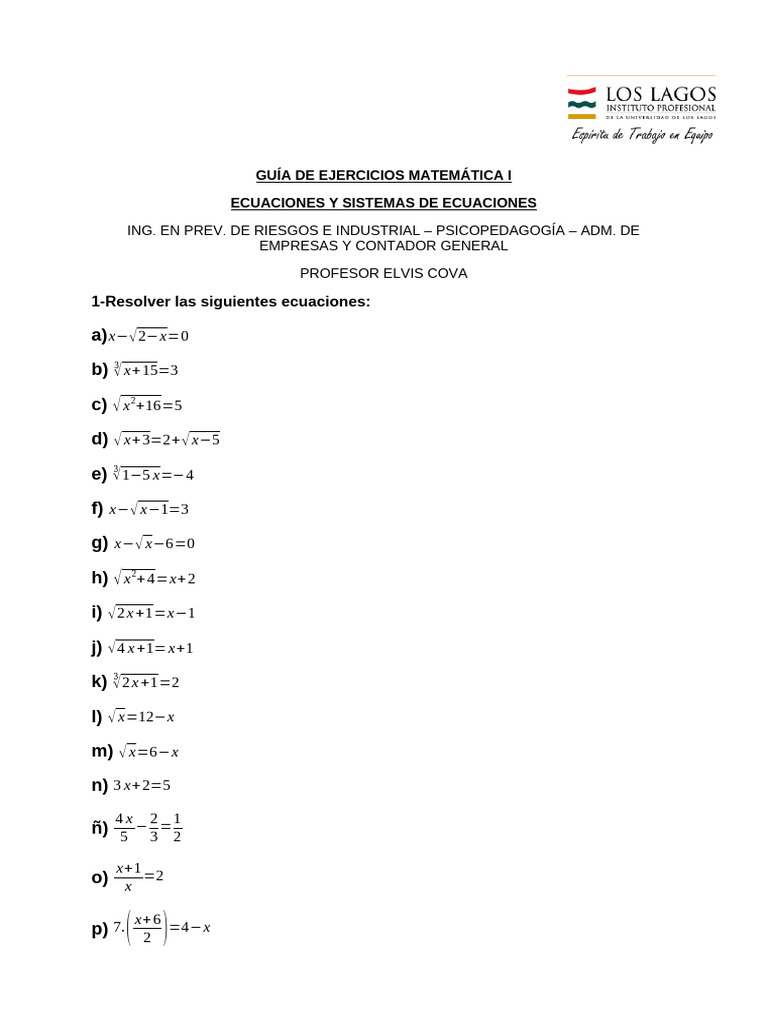 Guía Ecuaciones Ing Prev Riesgos-Psicopedagogía-Adm Empresas Trabajo ...