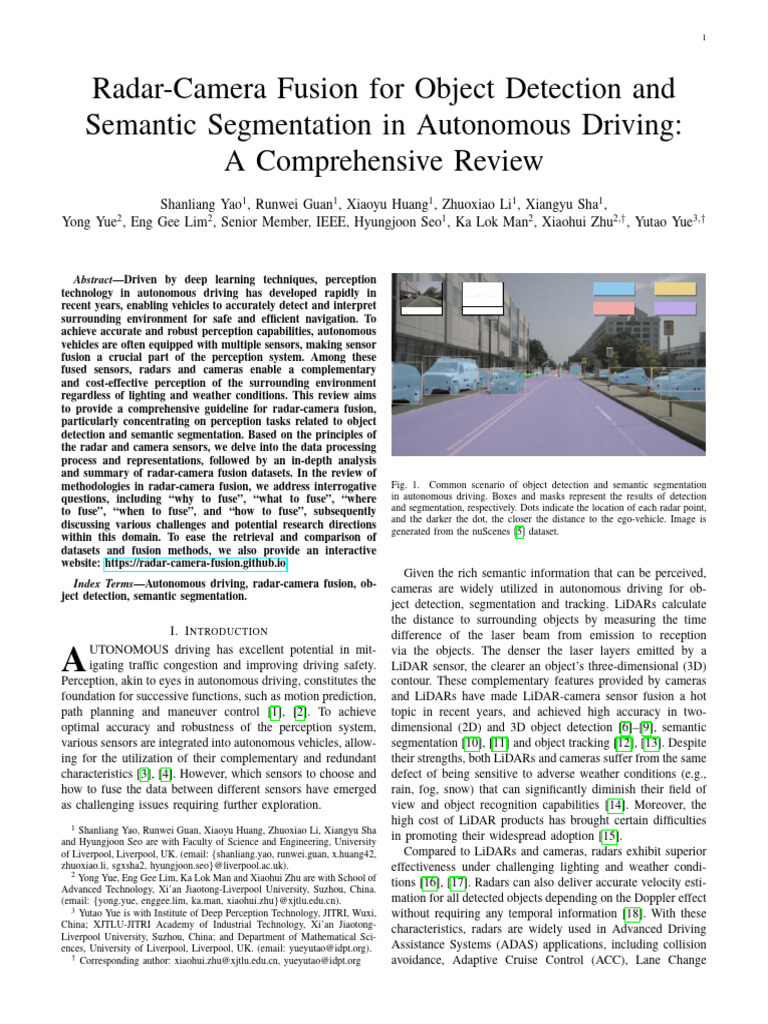 Radar Camera Fusion For Object Detection And Semantic Segmentation In Autonomous Driving A