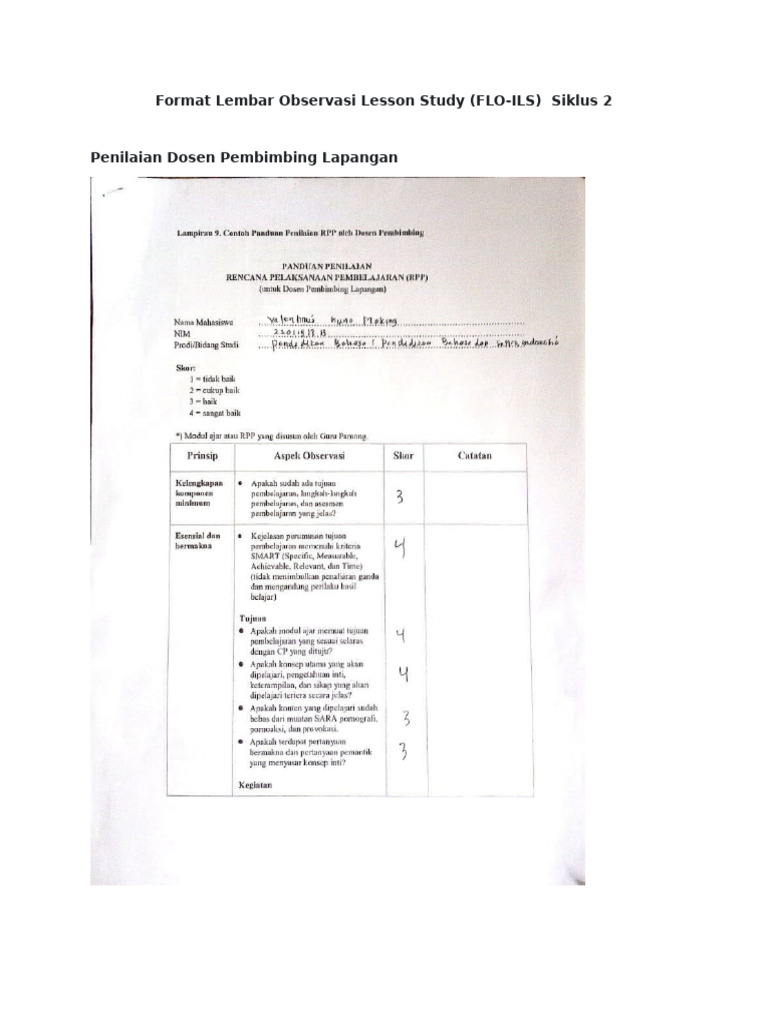 Format Lembar Observasi Lesson Stud1 | PDF