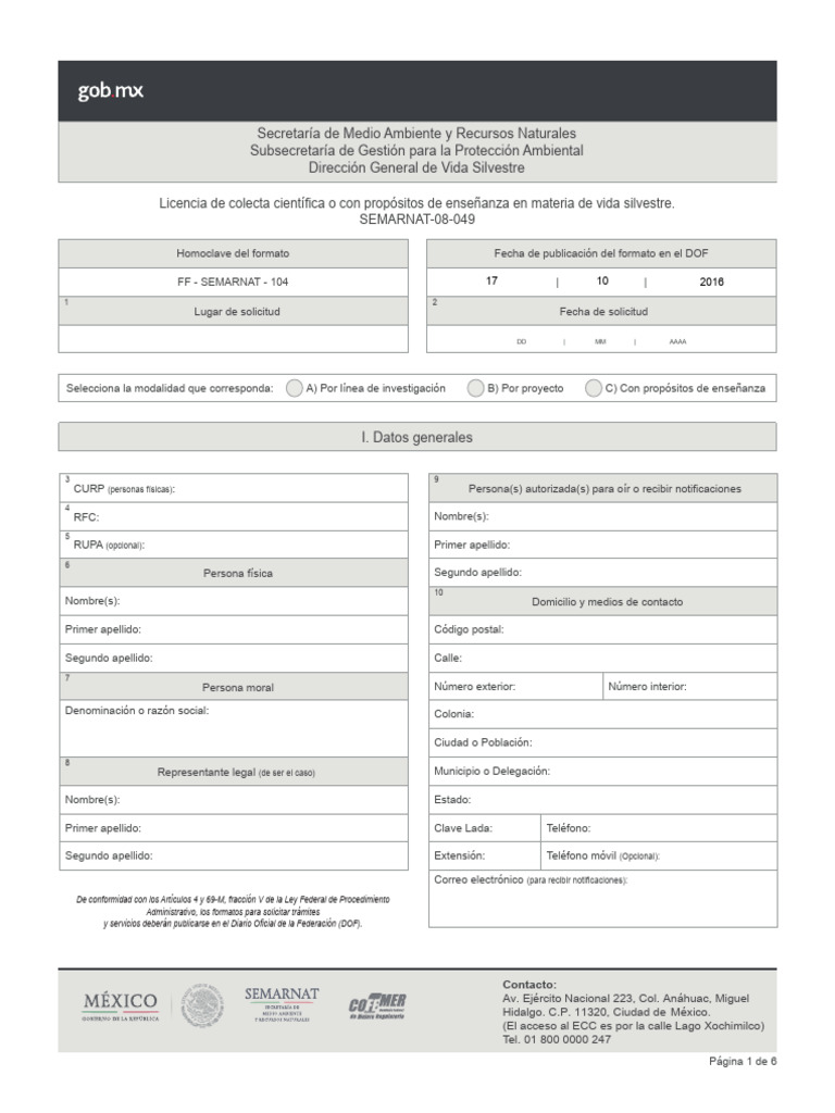 FF-SEMARNAT-104 SEMARNAT-08-049-A-B y C Editable | PDF
