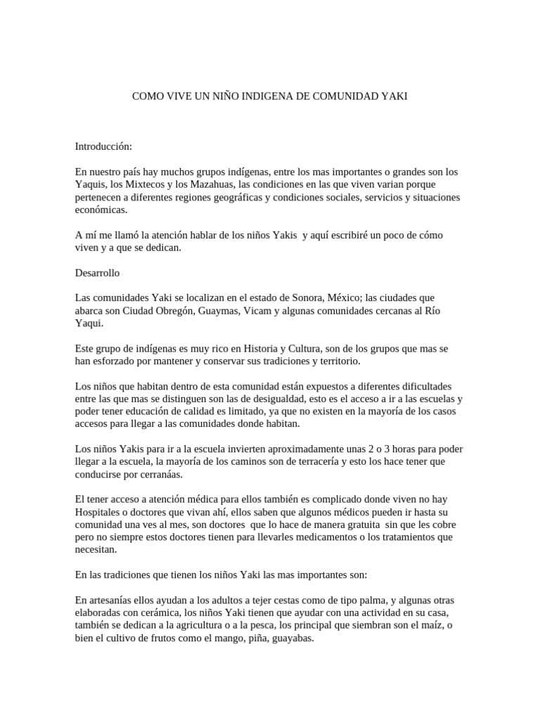 Vida de Niños Yaki en Sonora | PDF