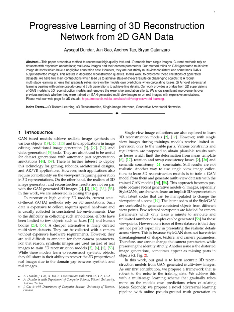 Progressive Learning of 3D Reconstruction Network from 2D GAN Data | PDF