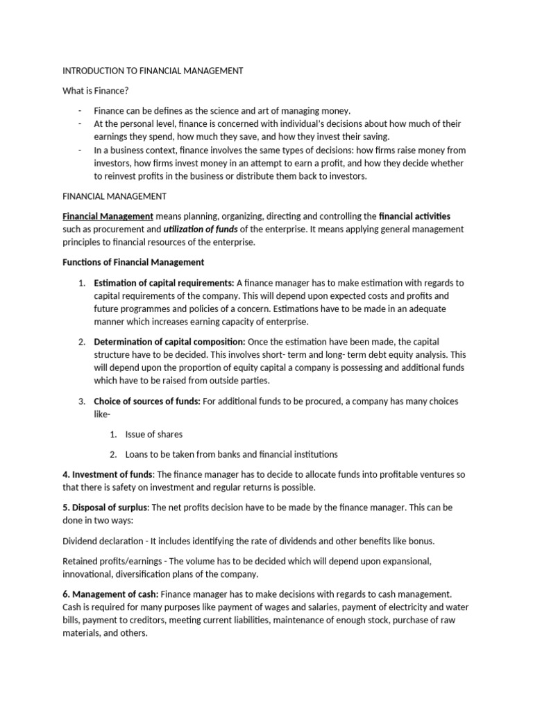 INTRODUCTION TO FINANCIAL MANAGEMENT | PDF