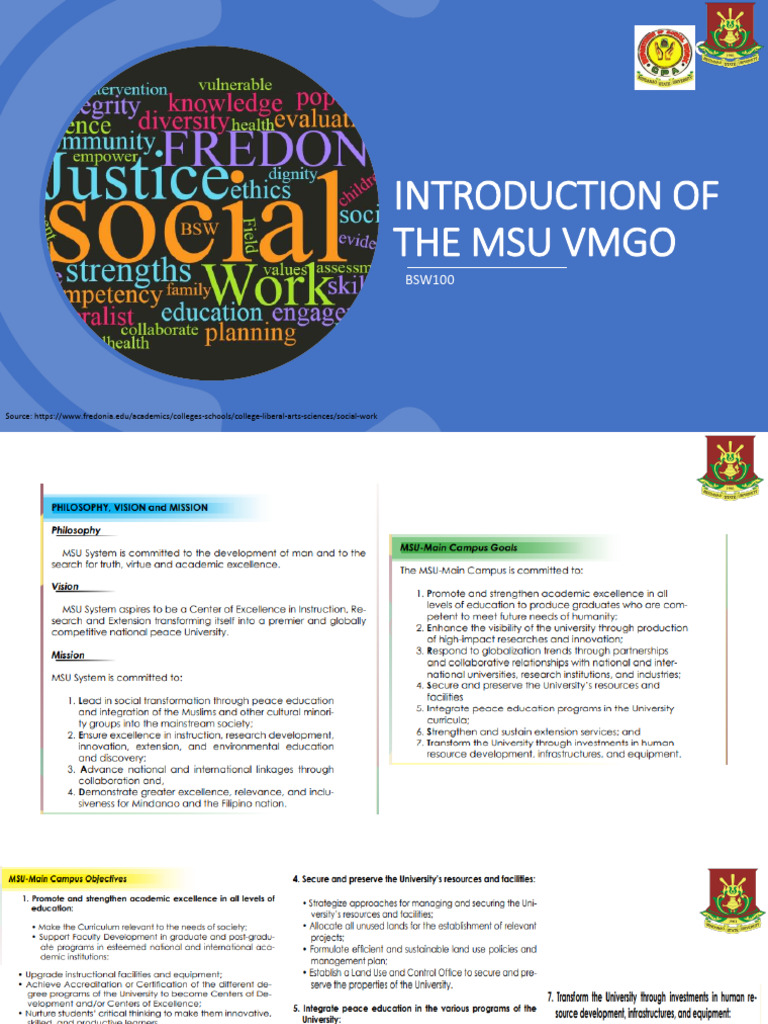 Introduction of the VMGO of MSU & SW Dept. | PDF