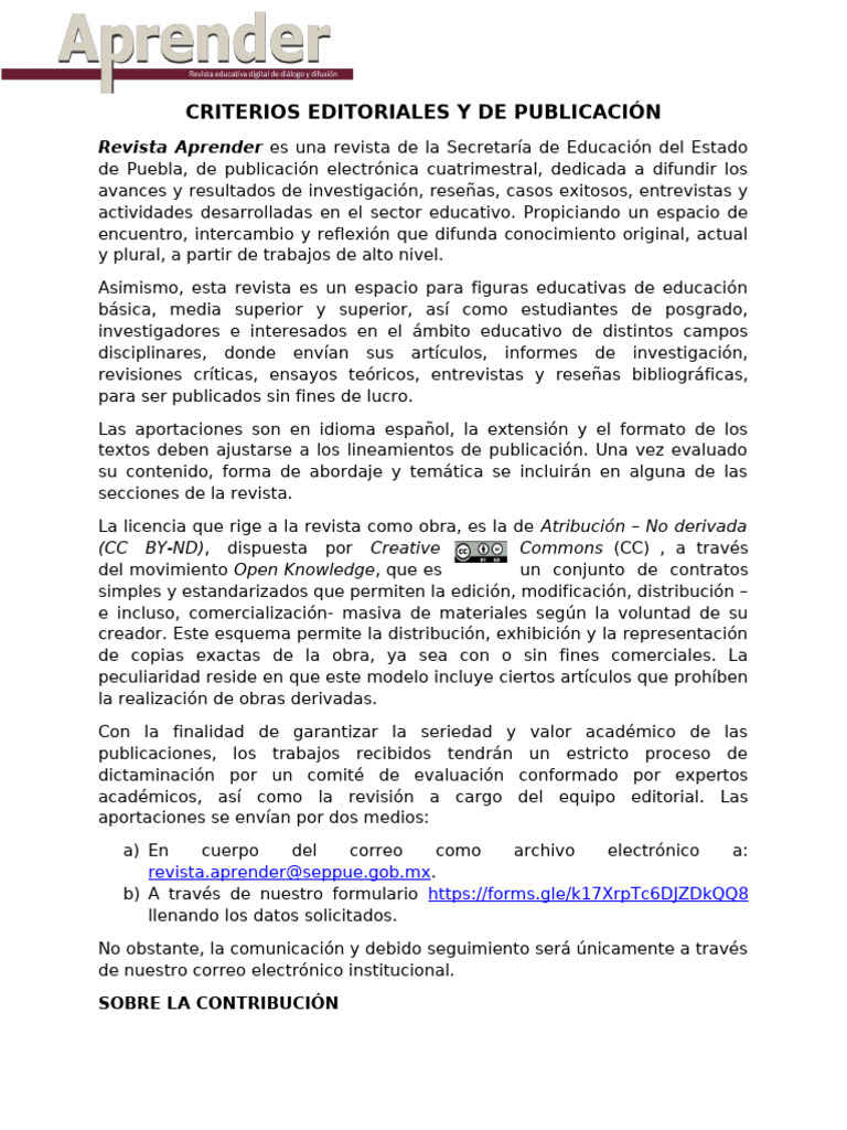 Criterios para Publicar Revista Aprender 2023 | PDF