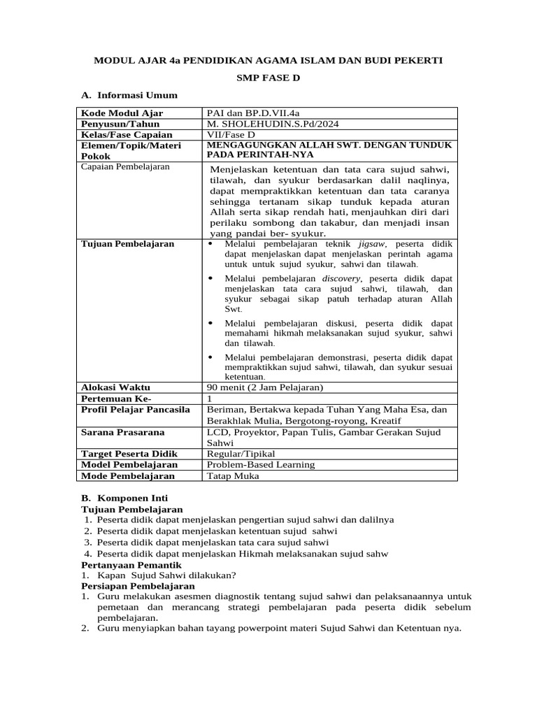 Modul Ajar Pai Dan BP SMP Kelas Vii Bab 4 | PDF