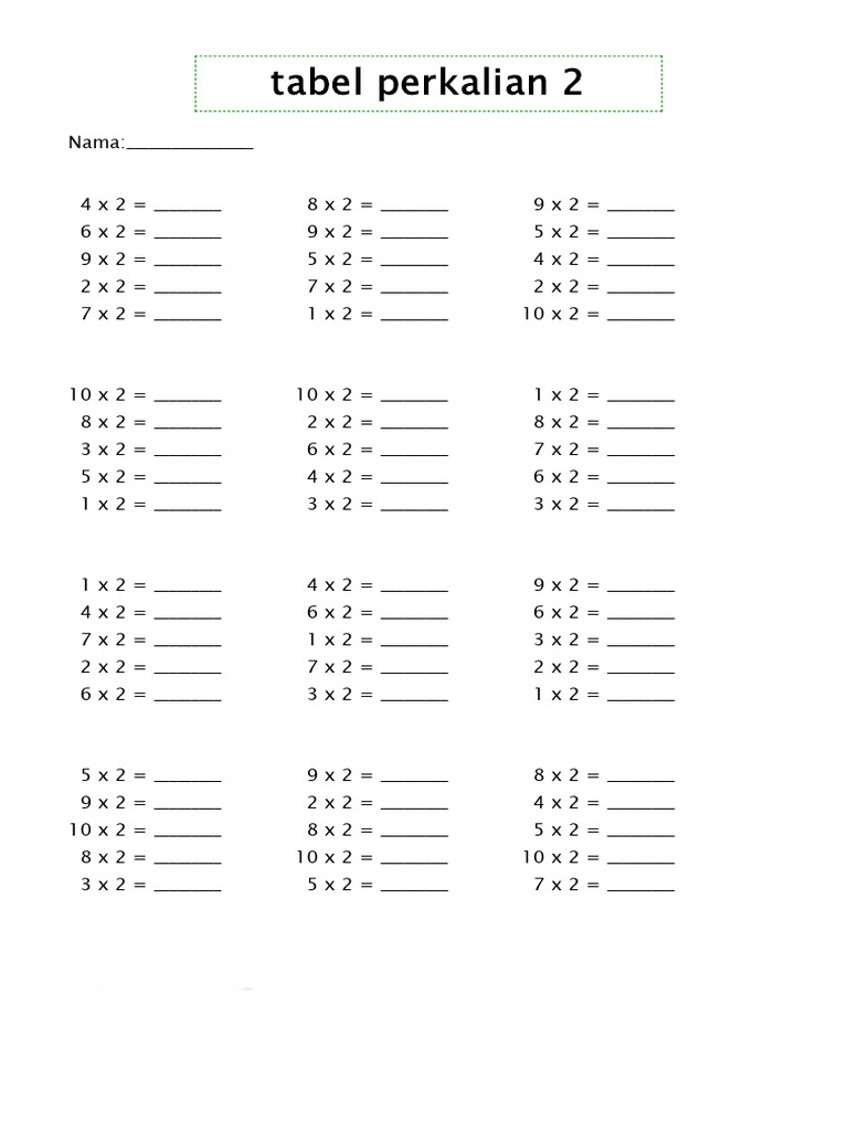 Lks Tabel Perkalian 2 Ws4 | PDF
