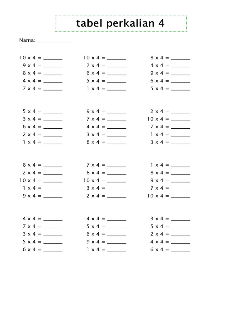 Lks Tabel Perkalian 4 Ws4 | PDF