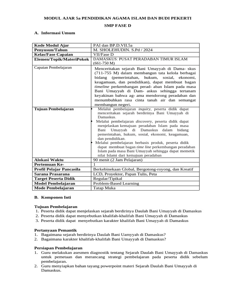 Modul Ajar Pai Dan BP SMP Kelas Vii Bab 5 | PDF