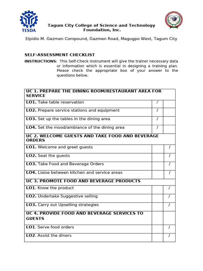 1. Self-Assessment Checklist | PDF