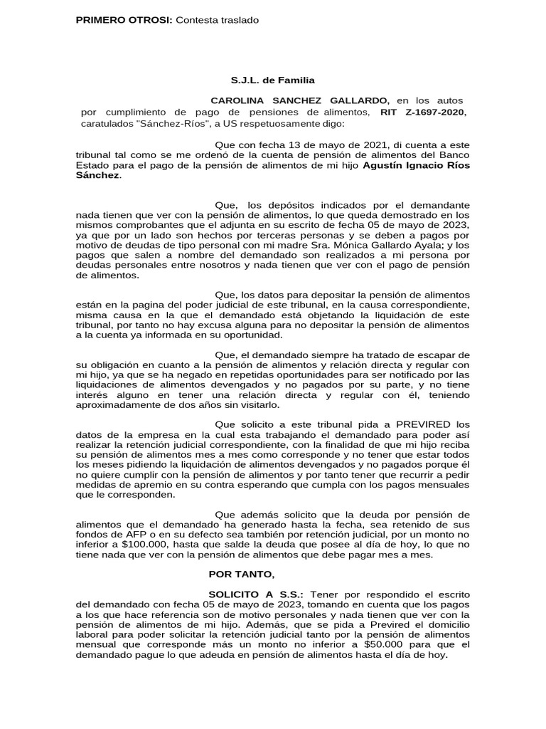 DA RESPUESTA A ESCRITO DE BENJAMIN RIOS | PDF