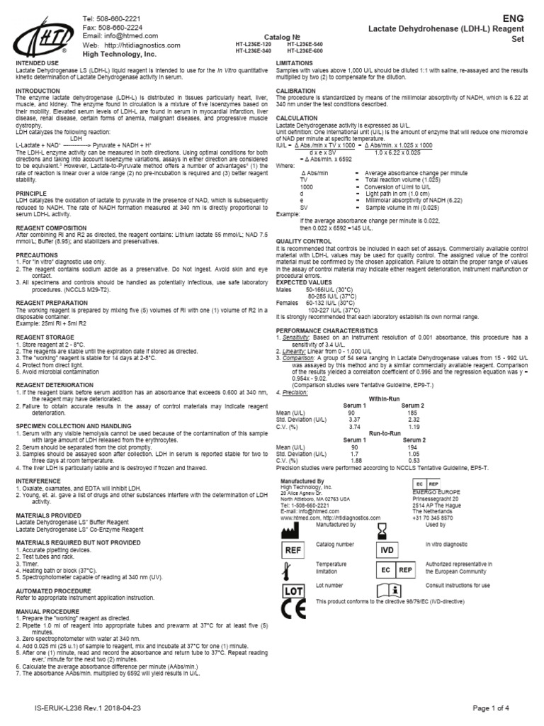 Lactate Dehydrohenase (LDH-L) | PDF