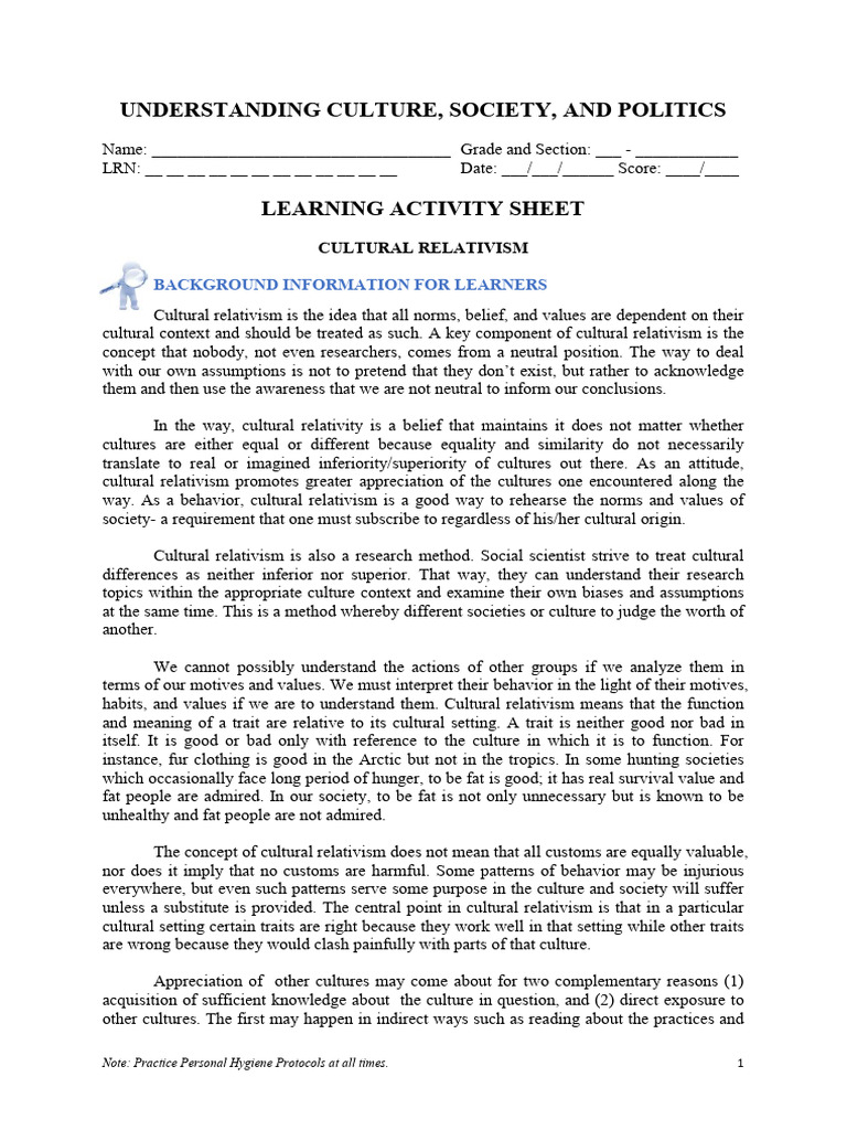 UCSP LAS Q1 W3 Cultural Relativism | PDF