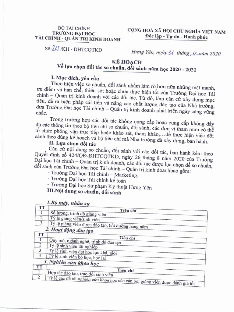 813 KH Ve Lua Chon Doi Tac So Chuan Doi Sanh Nam Hoc 2020 2021 ...