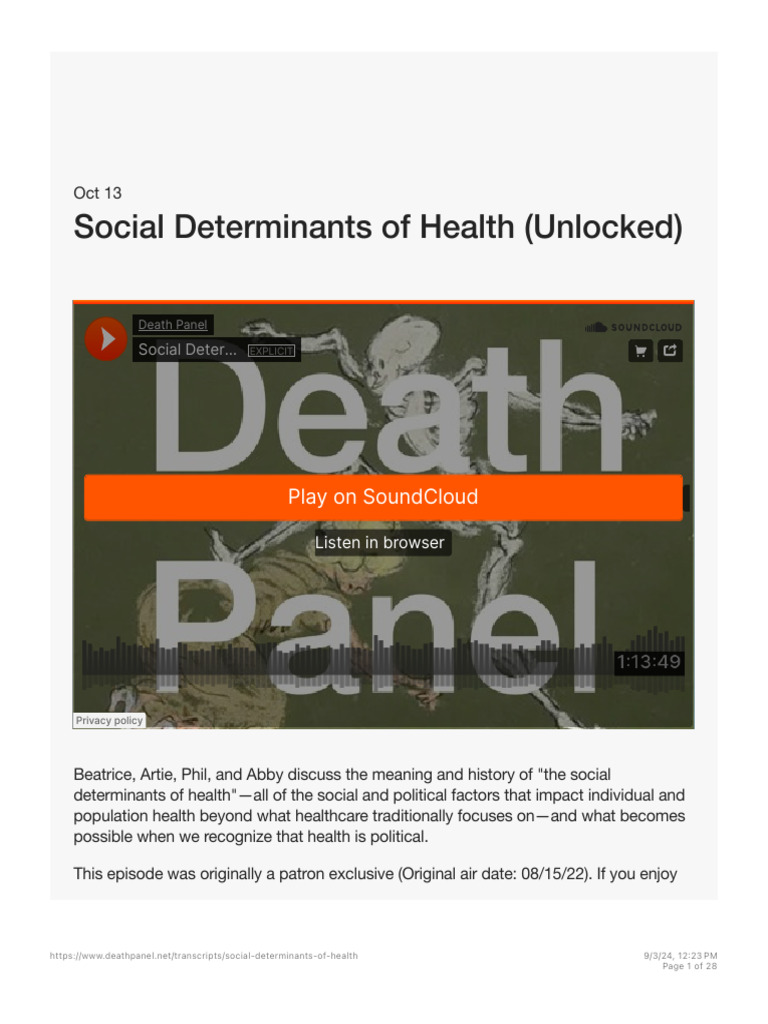 Social Determinants of Health (Unlocked) - Death Panel Podcast | PDF ...