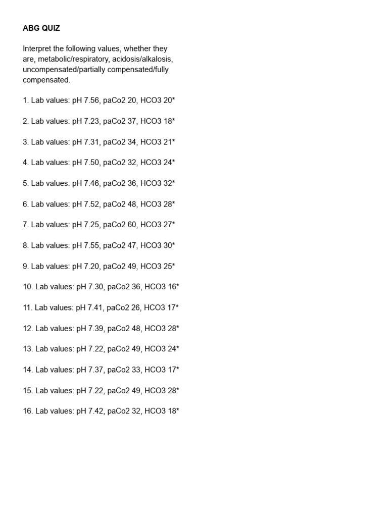 Abg Practice Questions | PDF