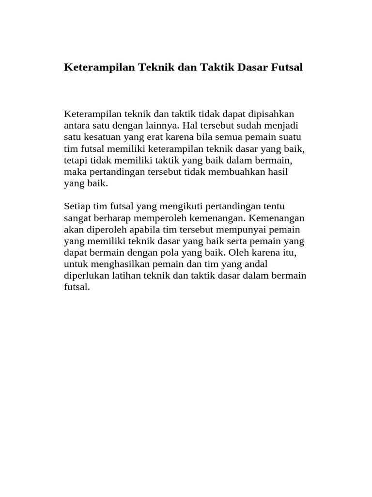 Keterampilan Teknik Dan Taktik Dasar Futsal | PDF