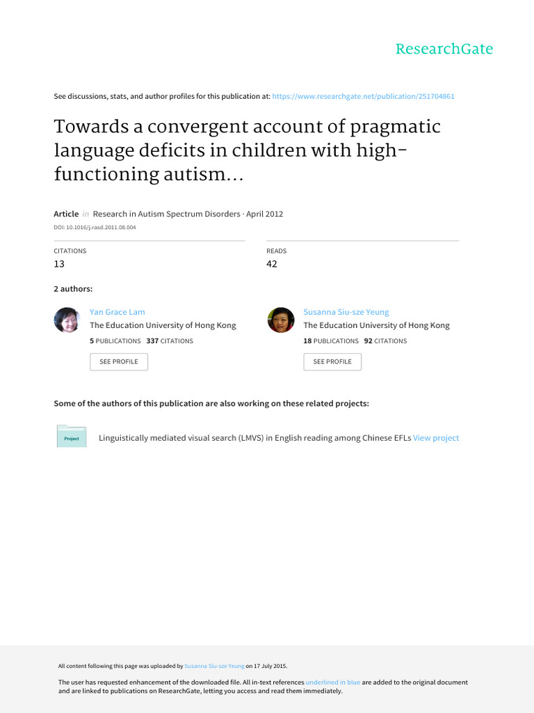 Pragmatic Language Deficits in Children With Highfunctioning Autism ...