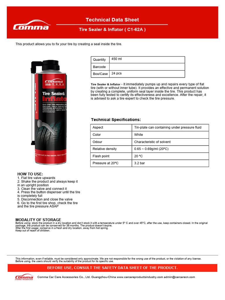 TDS C1-62A Tire Sealer & Inflator | PDF