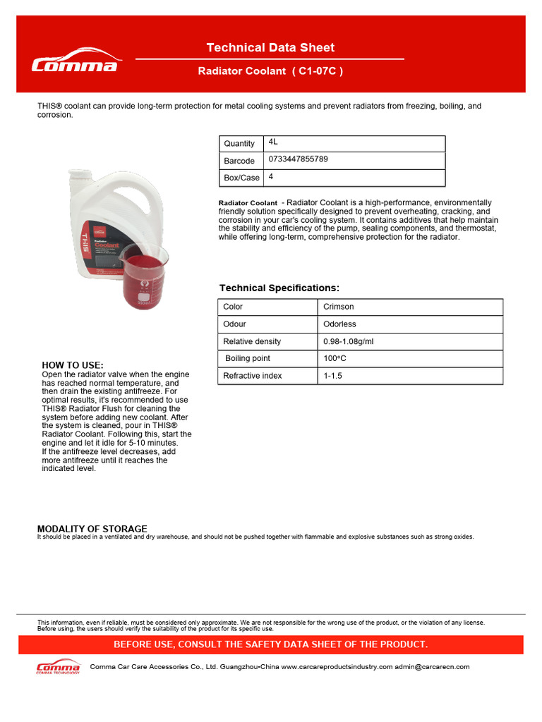 TDS C1-07C Radiator Coolant | PDF | Temperature | Heat Transfer