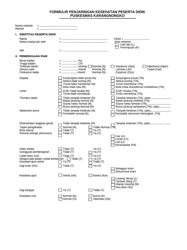 FORM PENJARINGAN SISWA (1) | PDF