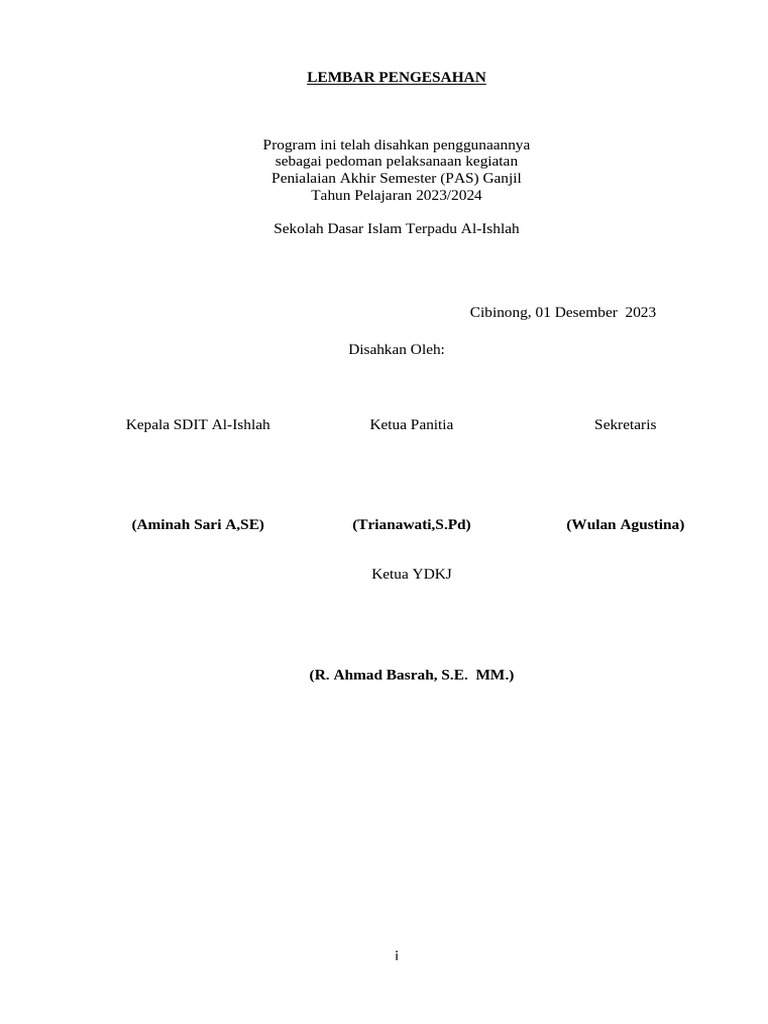 PROGRAM KERJA PAS | PDF