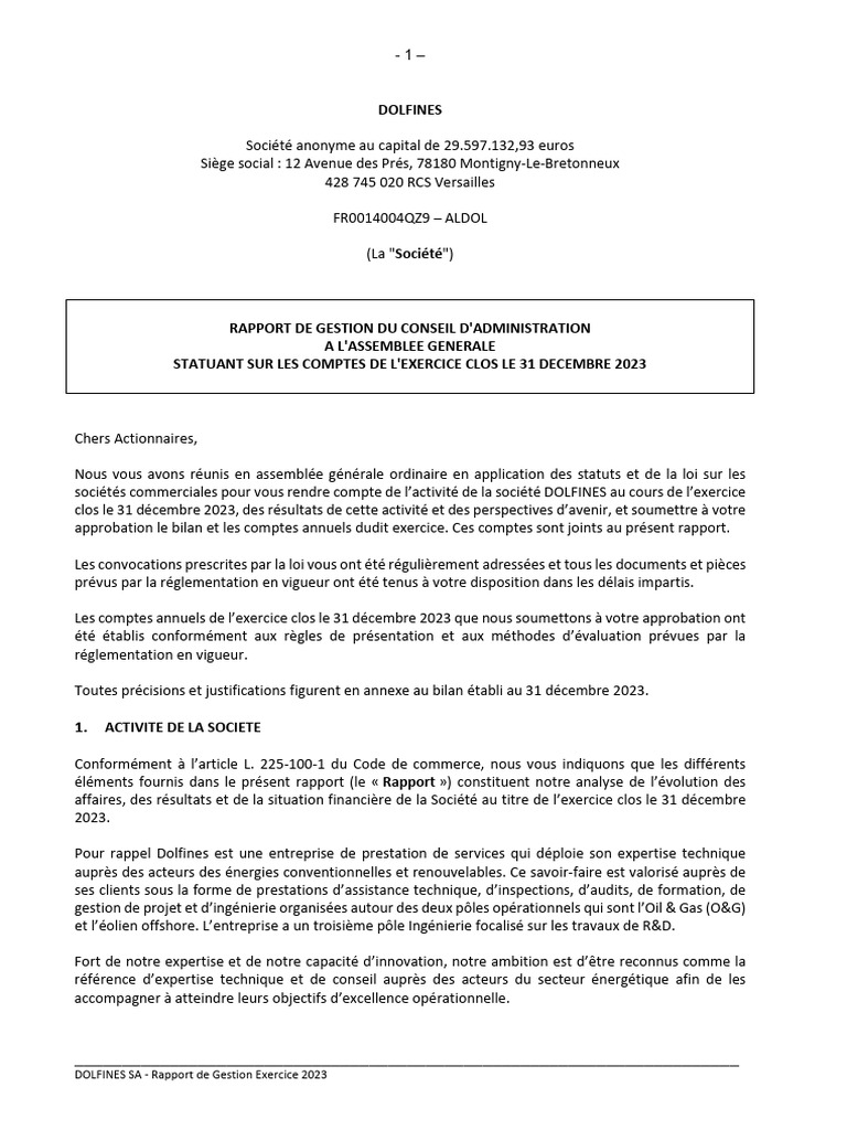 Dolfines-Rapport-de-Gestion-2023 | PDF