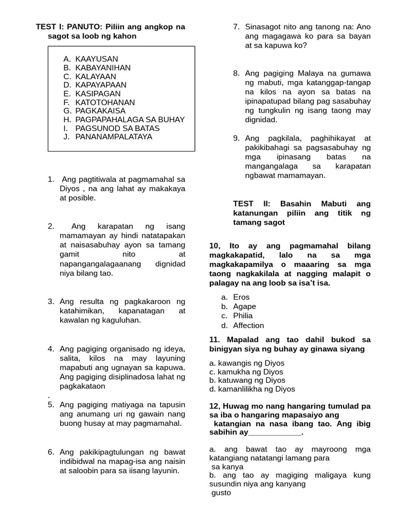 ESP SUMMATIVE 3RD QUARTER | PDF