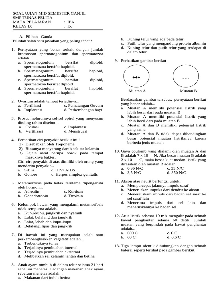 Soal Ujian Mid Semester Ganjil Ipa Ix SMP | PDF