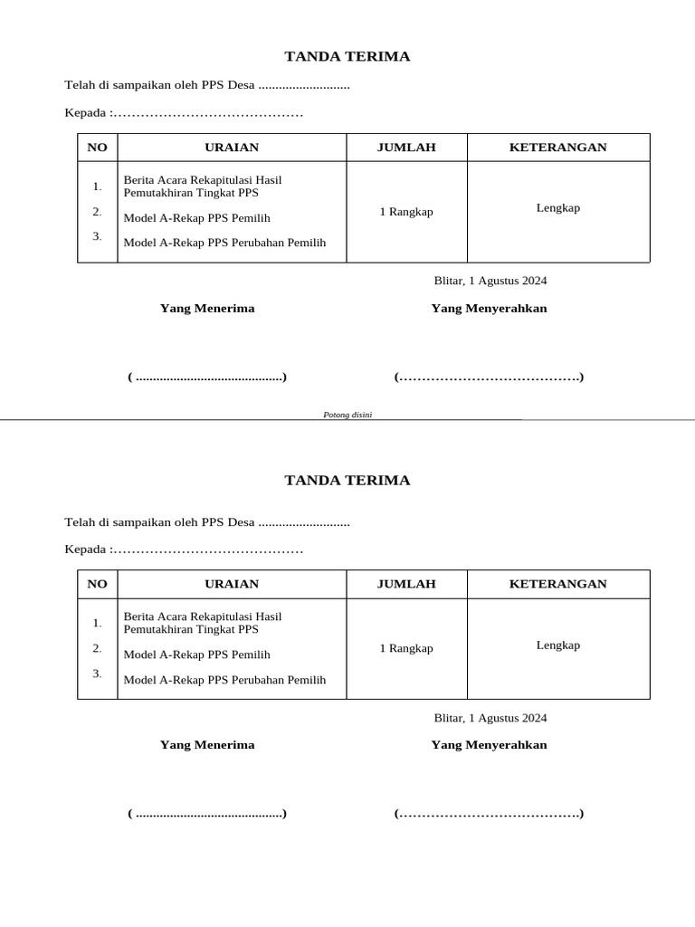 Tanda Terima - Ba Dan Model A Rekap | PDF