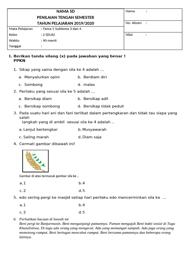 PTS KELAS 2 (Tema 5 Subtema 3 Dan 4) | PDF