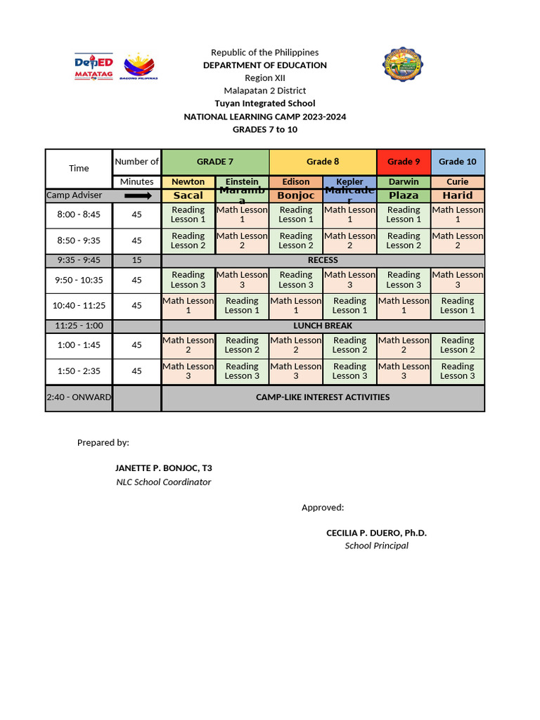 NLC 2024 Class Program - Draft | PDF | Schools | Learning