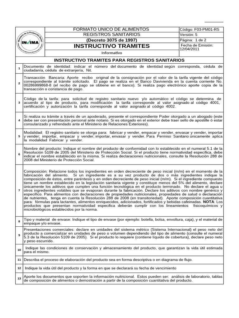 Ficha Tecnica Productos - Formato INVIMA | PDF