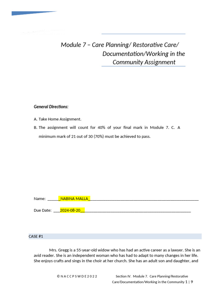 IV-8 Assigmt - Module 7 Care Planning | PDF | Feeling | Self-Improvement