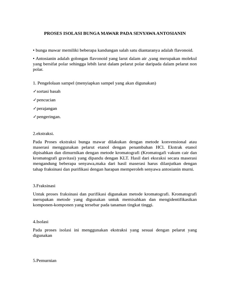 Proses Isolasi Bunga Mawar Pada Senyawa Antosianin | PDF
