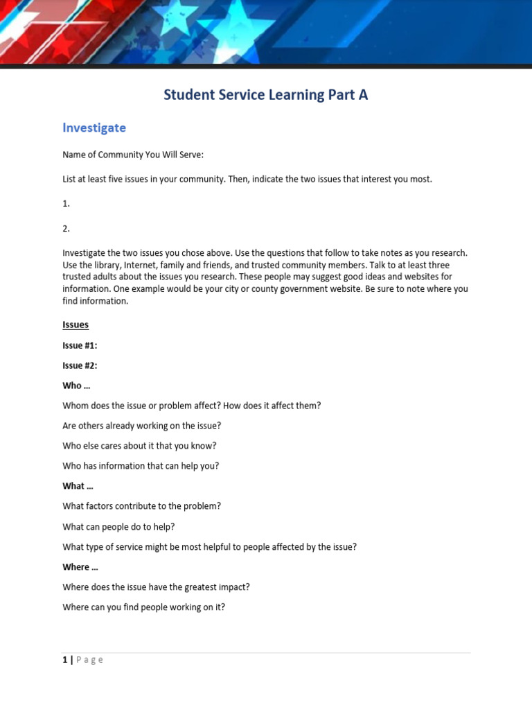 Student Service Learning Part A | PDF