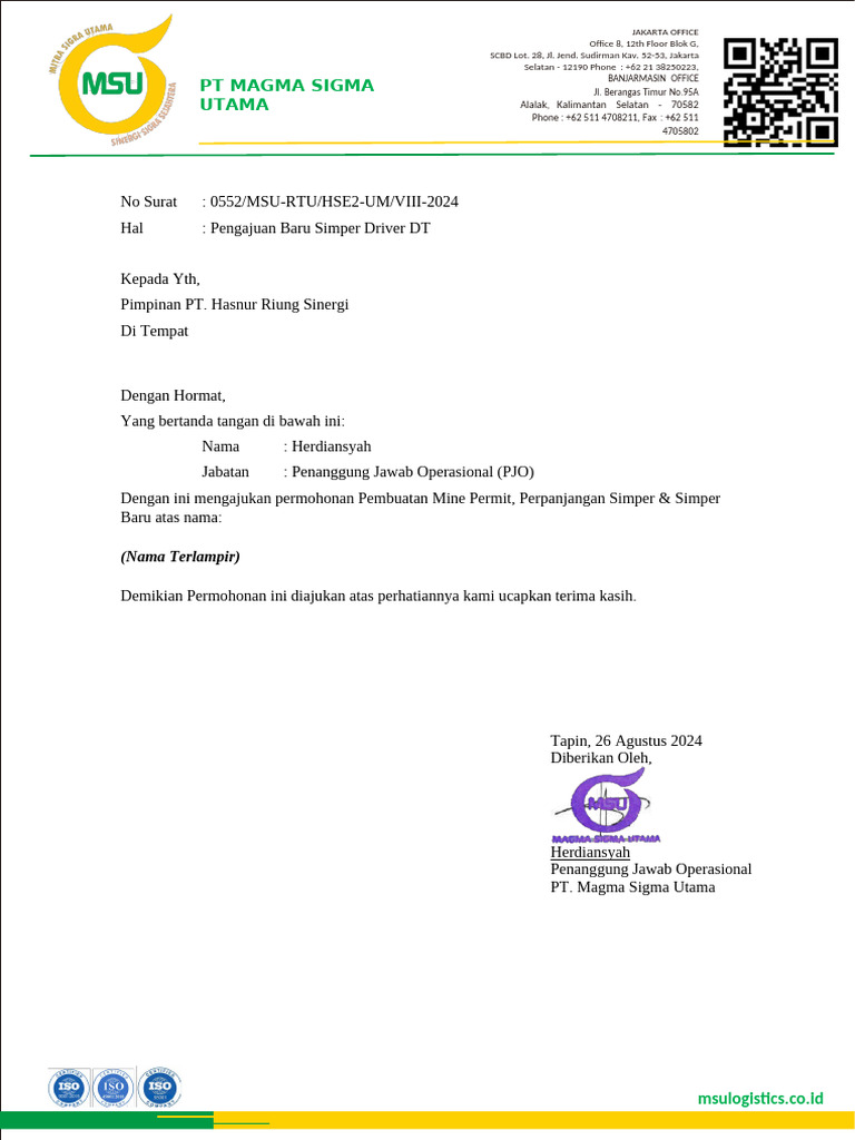 Surat Pengajuan Simper & Mine Permit | PDF